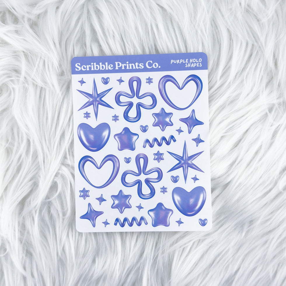 Purple Holo Shapes – Deco // Matte Journal Stickers – Scribble Prints Co.