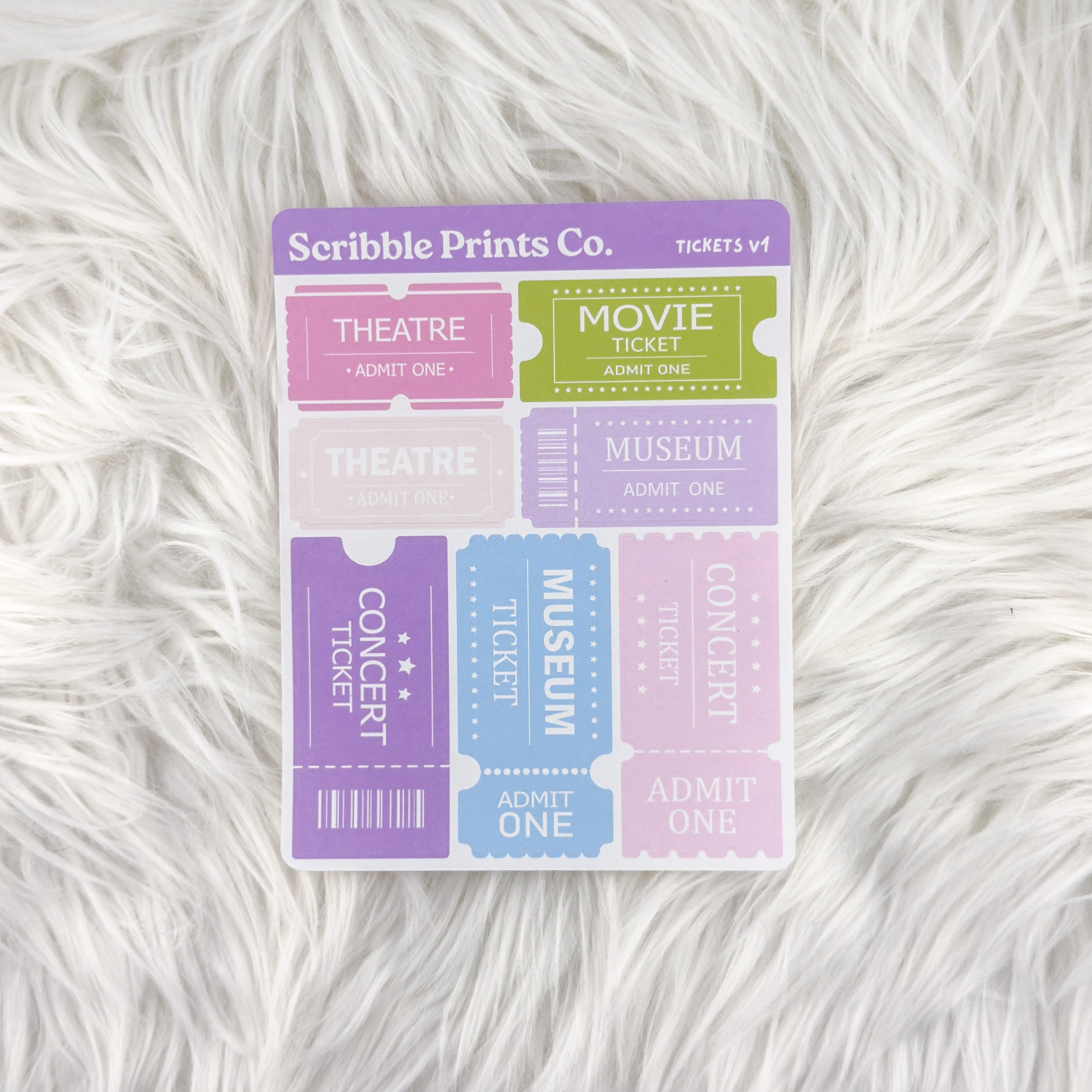 Tickets V1 – Deco // Matte Journal Stickers – Scribble Prints Co.